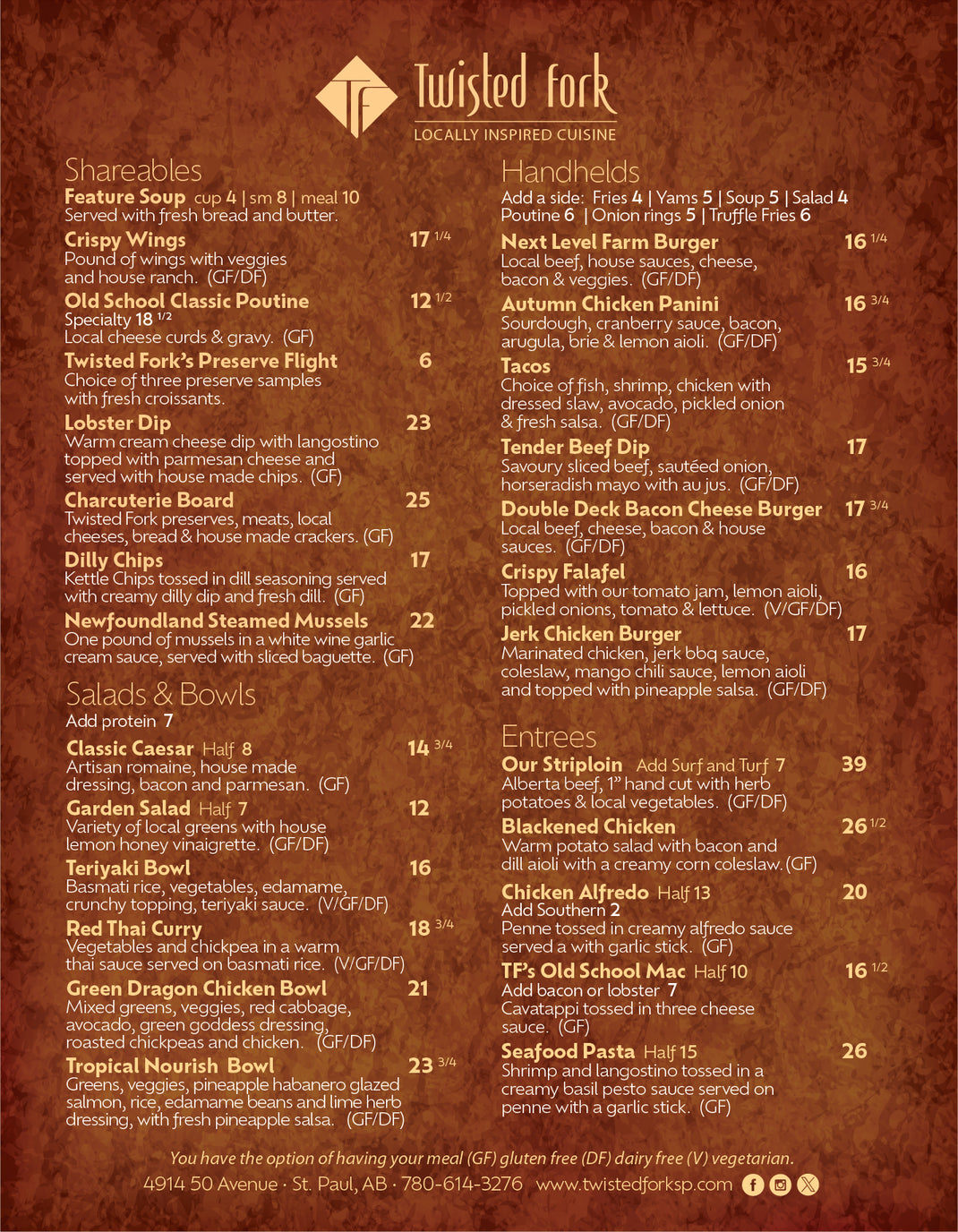 Twisted Fork Restaurant | View Our Menu | Locally Inspired Cuisine ...